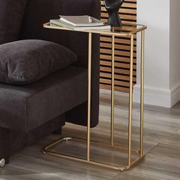 Pharao24.de Sofa Beistelltisch in Goldfarben Platte aus Sicherheitsglas