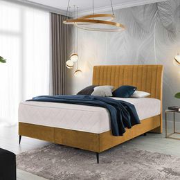 Pharao24.de Bett Boxspringbett in Senfgelb aus Velours