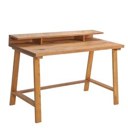 Pharao24.de Schreibtisch Massivholz Retro mit Bildschirmaufsatz 120 cm breit