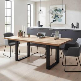 Pharao24.de Esszimmertisch aus Wildeiche Massivholz und Stahl Loft Design