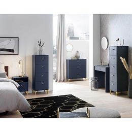 Pharao24.de Schlafzimmer Schlafzimmerkomplettset in Dunkelblau mit Metallgriffen (sechsteilig)