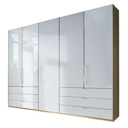 Pharao24.de Gro&szlig;er Kleiderschrank in Wei&szlig; und Eiche Bianco 250 cm breit