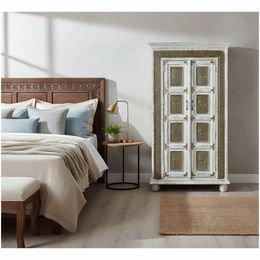 Pharao24.de Holzschrank Massiv Massivholzschrank im orientalischen Stil in Wei&szlig;