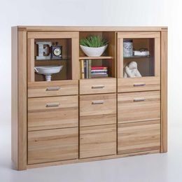 Pharao24.de Esszimmer Highboard aus Kernbuche teilmassiv und Glas 140 cm hoch 158x140x40 cm Pharao24