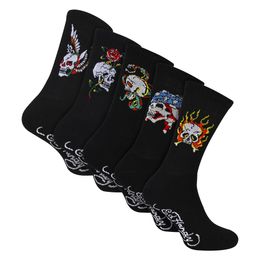 Ed Hardy 5er-Pack Herren Crew-Socken mit Totenkopf-Muster, weich und atmungsaktiv, l&auml;ssige Socken