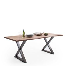 Pharao24.de Esstisch Esszimmertisch mit X Gestell und nat&uuml;rlicher Baumkante