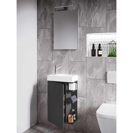 Pharao24.de Waschplatz mit Spiegel und Becken in Anthrazit 40 cm breit (zweiteilig)