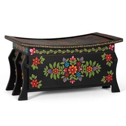 Pharao24.de Truhe Holztruhe handbemalt mit Blumen Motiv
