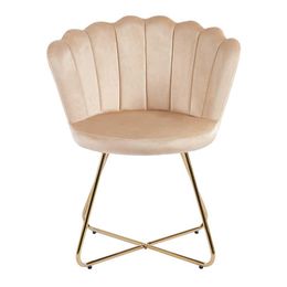 Pharao24.de Muschelstuhl Set Beige Gold aus Samt und Metall 70 cm breit (2er Set)