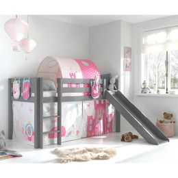 Pharao24.de Prinzessinbett Rutsche Vorhang und Stofftunnel Grau Rosa Pink