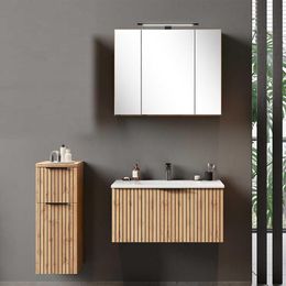 Pharao24.de Wandmontage Waschplatz Set in Wildeichefarben 110 cm breit (dreiteilig)