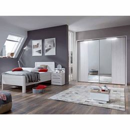 Pharao24.de Schlafzimmerset mit Einzelbett L&auml;rche Wei&szlig; (dreiteilig)