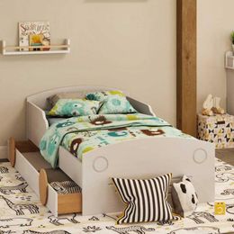 Pharao24.de Bett Auto aus Kiefer Massivholz Wei&szlig;
