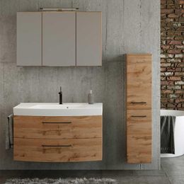 Pharao24.de Hochwertiges Badm&ouml;bel Set mit Spiegelschrank inklusive Waschbecken (dreiteilig)