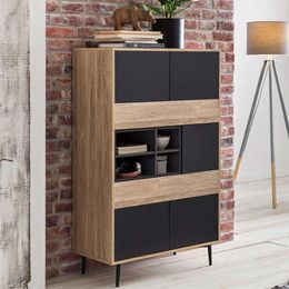 Pharao24.de Modernes Highbord mit f&uuml;nf Dreht&uuml;ren Anthrazit und Holzoptik braun