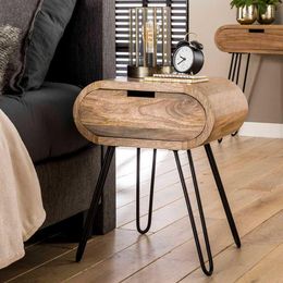 Pharao24.de Design Beistelltisch in Mangoholz Sandfarben einer Schublade
