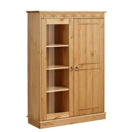 Pharao24.de Highboard Wohnzimmerschrank mit Glast&uuml;r in Kieferfarben