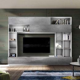 Pharao24.de TV Wand in Beton Grau und Wei&szlig; modern