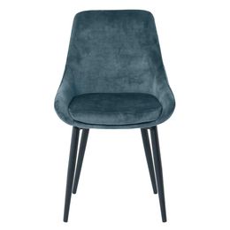 Pharao24.de Blaue Samt St&uuml;hle mit Gestell aus Metall Schwarz (2er Set)