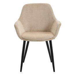 Pharao24.de Cord Esstischst&uuml;hle in Beige schwarzes Metallgestell (2er Set)