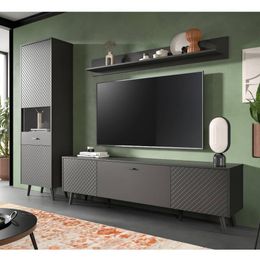 Pharao24.de Wohnwand Design Wohnwand in Grau Dekor tiefgezogen (dreiteilig)