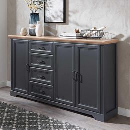 Pharao24.de Esszimmer Sideboard in Dunkelgrau und Eichefarben Landhausstil
