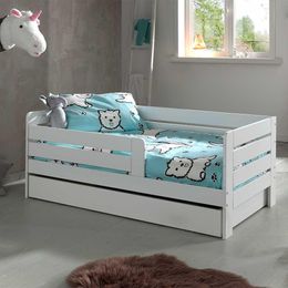 Pharao24.de Wei&szlig;es Kinderbett mit Rausfallschutz Liegefl&auml;che 70x140
