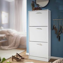 Pharao24.de Platzsparender Schuhschrank in Wei&szlig; drei Schuhklappen