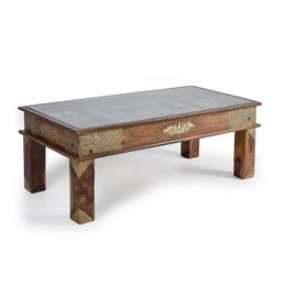 Pharao24.de Couchtisch Sofatisch mit Glasplatte aus Massivholz