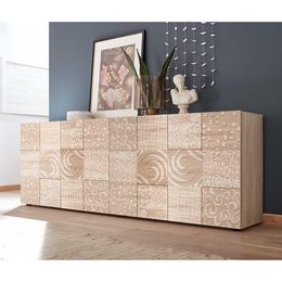 Pharao24.de T&uuml;ren Sideboard in Sonoma Eiche floralem Siebdruck verziert