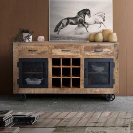 Pharao24.de Sideboard Kommode aus Mangobaum Massivholz mit Gitter T&uuml;ren
