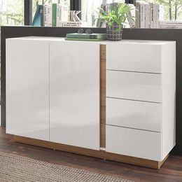 Pharao24.de Wohnzimmer Kommode in Wei&szlig; und Wildeiche Optik Skandi Design