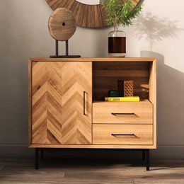 Pharao24.de Kommode Vollholz Wildeiche im Skandi Design zwei Schubladen