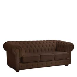 Pharao24.de Braunes Chesterfield Sofa aus Kunstleder 200 cm breit - 98 cm tief