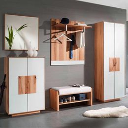 Pharao24.de Dielen Set in Wei&szlig; mit Kernbuche Massivholz Made in Germany (f&uuml;nfteilig)