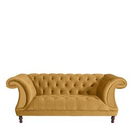 Pharao24.de Neo Barock Sofa gelb aus Samtvelours Vierfu&szlig;gestell aus Holz