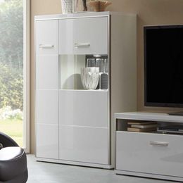 Pharao24.de Wohnzimmer Highboard in Wei&szlig; Hochglanz LED Beleuchtung