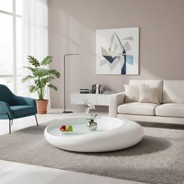 Pharao24.de Designercouchtisch in Wei&szlig; Hochglanz Wei&szlig;glasplatte