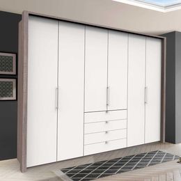 Pharao24.de Schlafzimmerkleiderschrank mit Faltt&uuml;ren und Schubladen Wei&szlig; Eiche Tr&uuml;ffelfarben