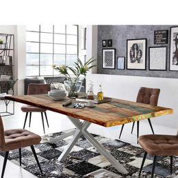 Pharao24.de Design Esstisch in Bunt und Altsilberfarben Recyclingholz und Metall