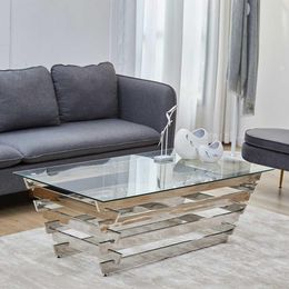 Pharao24.de Sofatisch aus Edelstahl Glasplatte