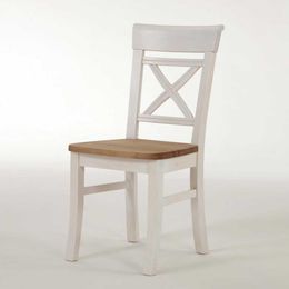 Pharao24.de Esszimmerstuhl aus Kiefer Massivholz Landhausstil (2er Set) in Wei&szlig; Pharao24