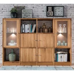Pharao24.de Regalkombination aus Wildeiche Massivholz LED Beleuchtung 181x125x34 cm Pharao24