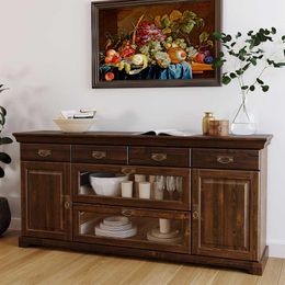 Pharao24.de Wohnzimmersideboard im Kolonialstil 2 Glasfront Schubladen