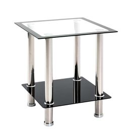 Pharao24.de Beistelltisch in Silberfarben und Schwarz Edelstahl und Glas