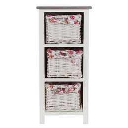 Pharao24.de Holz Regal Landhaus mit drei Flechtk&ouml;rben 69 cm hoch - 31 cm breit