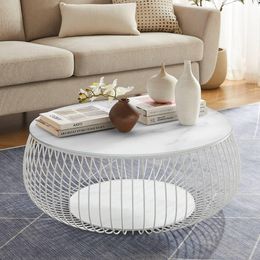 Pharao24.de Couchtisch Designercouchtisch in Wei&szlig; mit Drahtgestell