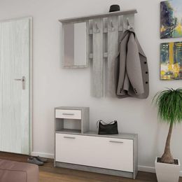 Pharao24.de Flurgarderobe Set modern in Beton Grau und Wei&szlig; 97 cm breit (zweiteilig)