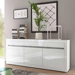 Pharao24.de Wohnzimmer Sideboard in Wei&szlig; Hochglanz Beton Grau