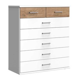 Pharao24.de W&auml;schekommode mit Schubladen 106 cm hoch Eichefarben und Wei&szlig;